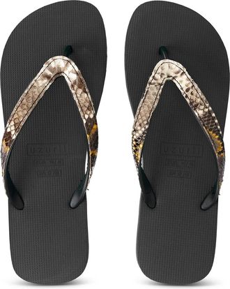 UZURII Slipper & Pantoletten - Zehentrenner Python Taupe - Gr. 43_44 - in Schwarz - f&uuml;r Damen