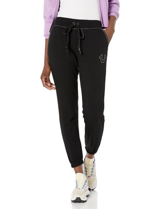True Religion Damen Big T Mid Rise Jogger, Jet Black, Klein