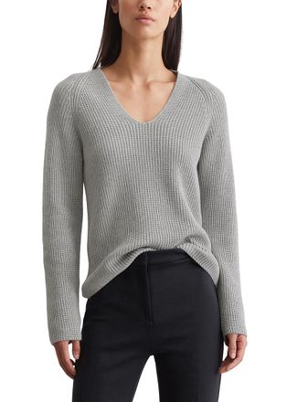 Marc O'Polo Damen Strickpullover aus Bio-Baumwolle mit V-Ausschnitt, Grau (Mid Stone Melange), XS
