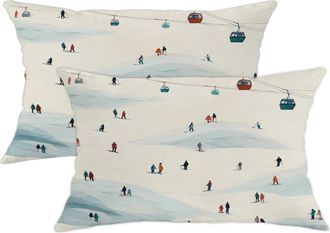 Generic Dekokissenbezüge für den Winter, Outdoor, Skilift, Berge, Winterblau, mit verstecktem Reißverschluss, dekorative Kissenbezüge für Zuhause, Schlafzimme