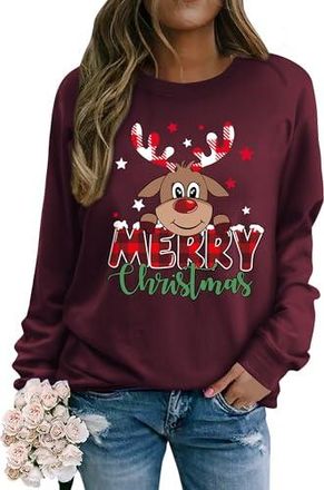 Dresswel Pull de No&euml;l femme Merry Christmas Sweatshirt dr&ocirc;le Rudolph renne imprim&eacute; coton No&euml;l Pull de No&euml;l No&euml;l Pull de No&euml;l pour adolescentes filles, XL