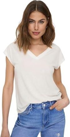 Only Femme T-Shirt col V Manches Courtes Basique, Couleurs:Blanc, Taille:XS