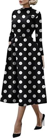 Generic 2026 Robes amincissantes Printemps et &eacute;t&eacute; Femmes Bib Manches Longues Slim Print Dress, Noir, XXL