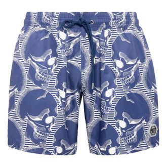 Philipp Plein Homme, Maillots de bain, Bleu, Taille: XL Swim Trunks Skull