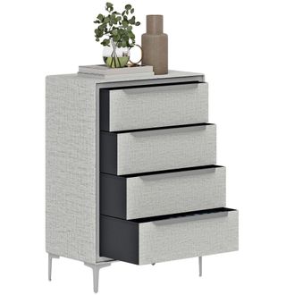 HOMCOM Kommode mit 4 Schubladen in Leinenoptik, Elegante und Moderne Schlafzimmerkommode mit Stahlrahmen f&uuml;r Eingangsbereich und Wohnzimmer, 60x36x88 cm, Gra