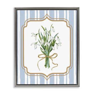 Stupell Industries Adonna Ebrahimi Leinwandbild, Motiv: weiße Blumen auf Streifen, gerahmt, Grau, 78 x 63 cm