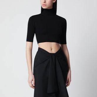 Max Mara Cropped-Rollkragenpullover aus Viskose-Stretch in Schwarz