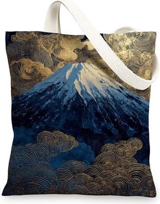 Generic Artistic Mountain Sac fourre-tout en toile vintage lavable réutilisable pour plage, voyage, pique-nique, Bleu, 13x15 Inch