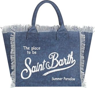 MC2 Saint Barth Femme, Sacs, Bleu, Taille: ONE Size Sac de plage en toile denim avec franges