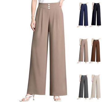 Generic Pantalon pour femmes &acirc;g&eacute;es - Pantalon &eacute;vas&eacute; doux et fluide &agrave; taille haute &agrave; enfiler - Jambe large - Taille extensible confortable - Plus de 50, kaki, 