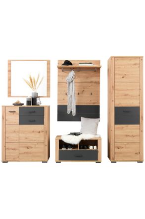 Xora Garderobe Maxim, Anthrazit, Eiche Artisan, Glas, Holzwerkstoff, 230x195x45 cm, Garderobe, Garderoben-Sets & Serien, Garderoben-Sets