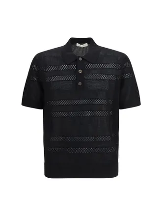 Dries Van Noten Mens Polo Shirt Mesh Black Viscose T-shirts And Polos