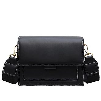 Generic Petit sac &agrave; bandouli&egrave;re &agrave; rabat en cuir pour femme avec compartiment, sac &agrave; main tendance et sac &agrave; main deux tons d&eacute;contract&eacute;s, Noir, small