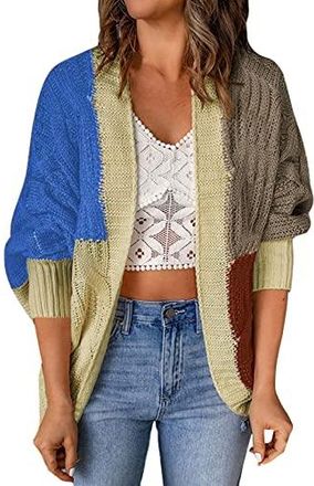 Generic Vestes pour femmes 2026 Mode &agrave; manches longues Colorblock Contraste Cardigan d&eacute;contract&eacute; l&eacute;ger en tricot doux, bleu, M