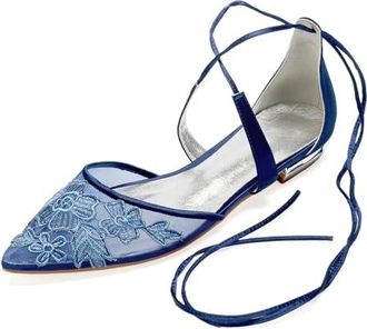 Generic Chaussures &Agrave; Talon Plate De Mariee Femme Chaussure Mari&eacute;e Mariage Robe Soir&eacute;e Confortable Plates 1.8Cm,Dark Blue,41 EU