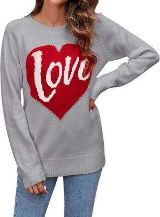 Generic Pull damour pour la Saint-Valentin - Grande taille - Haut &agrave; manches longues - Coupe ample - Doux et confortable - Imprim&eacute; coeur - Pour femme - Chaud -