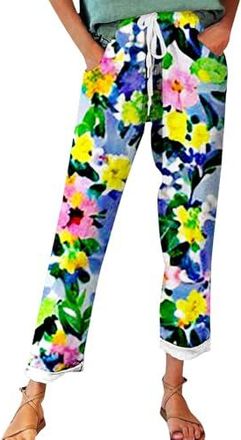 Generic Pantalon Leger Ete Femme Fluide Large Lin Womens Autumn Fragrant Linen Print Casual Pants Perfect for Spring Comfortable and Trendy for Relaxed Days a