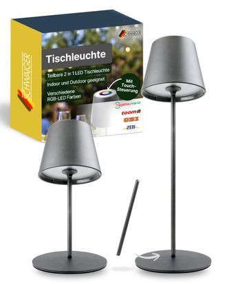 Schwaiger Tischleuchte I teilbare LED Tischlampe mit Touch-Steuerung I Akku-Lampe mit RGB und warmwei&szlig; I IP44 gesch&uuml;tzt und aufladbar per USB-C I kabellose Lamp