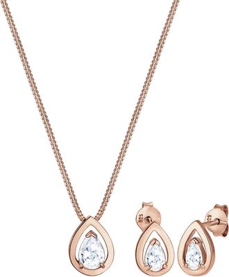 Elli Schmuckset Damen Tropfen Drop mit Zirkonia Kristalle in 925 Sterling Silber Rosé vergoldet