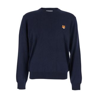 Maison Kitsun&eacute; Fox Head Merino Sweater - - Knitwear - Herren - Blau - L