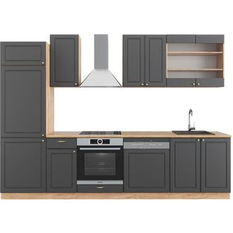 Vicco Küchenzeile Fame-Line, Anthrazit Landhaus/Goldkraft Eiche, 300 cm ohne Arbeitsplatte