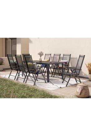 ambia GARDEN Gartentischgruppe, Anthrazit, Schwarz, Metall, Kunststoff, Textil, rechteckig, Flachrohr, St&uuml;hle klappbar, R&uuml;ckenlehne mehrfach verstellbar, Gartenm&ouml;b