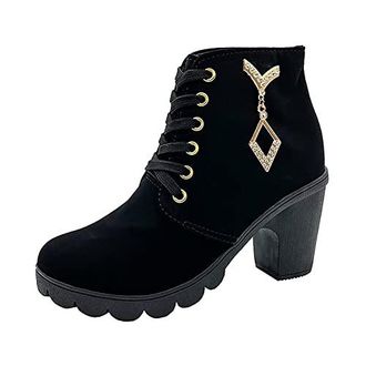 Generic Chaussures pour femme &agrave; talon haut &eacute;pais Nude Bottes de randonn&eacute;e en daim Hauteur genou en ville Marche Campagne Randonn&eacute;e Cheville Fermeture &Eacute;clair D