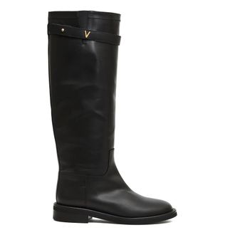 Via Roma 15 Schwarzer Lederschuh mit kleinem goldenen V - - Shoes - Damen - Schwarzk - 36 1/2 EU
