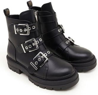 Guess FL7OBI, Chaussures Hautes, Amphibie Femme, 3 Boucles Zip, Cuir Mode Mode, Noir, 40 EU