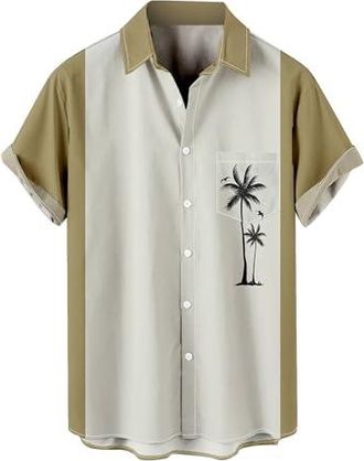 Generic Chemise de plage hawa&iuml;enne ample boutonn&eacute;e &agrave; manches courtes pour homme - Col rabattu - Chemisier d&eacute;t&eacute; &agrave; manches courtes - Avec imprim&eacute; floral tropica