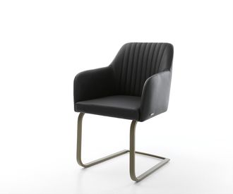 DELIFE Freischwinger Greg-Flex Echt-Leder Schwarz Freischwinger flach Effektfinish Titan Taschenfederkern, Esszimmerst&uuml;hle