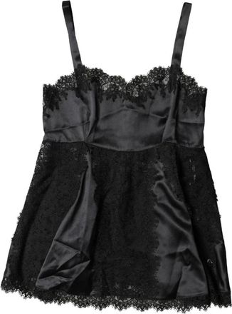 Dolce & Gabbana Femme, Tops, Noir, Taille: 38 FR Top de lingerie en soie avec bordure en dentelle