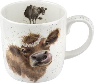 Royal Worcester Wrendale Designs Tasse mit G&auml;nsebl&uuml;mchenkette, 400 ml, gro&szlig;e Kaffeetasse mit Kuh-Design, aus feinem Knochenporzellan, mikrowellen- und sp&uuml;lmaschinenfe