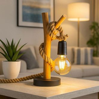 Nowa Nowa - Lampe de table lampe de chevet lampe de lecture corde de chanvre bois marron h 40 cm