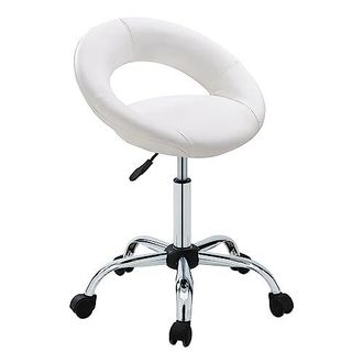 Duhome Chaise Pivotante avec roulettes en Similicuir Tabouret de Maquillage avec Dossier Tabouret de Travail R&eacute;glable en Hauteur pour Bureau Chambre, Blanc