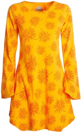 vishes Alternative Bekleidung - Langarm Damen Blumen-Tunika Shirt-Kleid Glocken&auml;rmel Baumwolle gelb 36-38