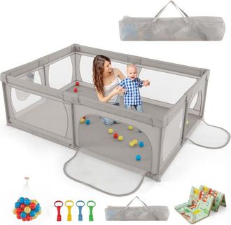 Costway Costway - Parc pour B&eacute;b&eacute; avec 50 Balles Oc&eacute;aniques, Cl&ocirc;ture pour Tout-Petits avec Maille Respirante, Centre dActivit&eacute;s avec Base Antid&eacute;rapante et