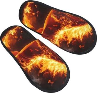 Generic Pantoufles &agrave; motif cheval de feu pour femmes, chaussures dint&eacute;rieur et dext&eacute;rieur duveteuses, &agrave; enfiler