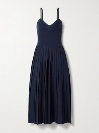 Khaite Elio Midikleid Aus Einer Wollmischung Mit Bes&auml;tzen Aus Pointelle-strick Und Falten - Blau