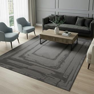 Vimoda Teppich Wohnzimmer Schlafzimmer Modern Hoch&Tief Bord&uuml;re Qualitativ 3D Effekt,Farbe:Grau;Ma&szlig;e:200x290 cm