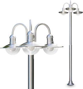 HOFSTEIN Au&szlig;enleuchte Elima, Kandelaber aus Edelstahl in modernem Design, mit Lampenschirmen aus Glas, 3-armige Wegeleuchte 200 cm, Gartenlampe mit E27-Fassung