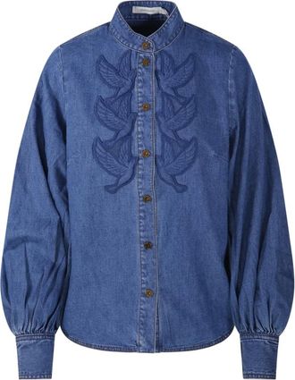 Zimmermann Femme, Blouses et Chemises, Bleu, Taille: 38 FR Chemise en denim avec appliqu&eacute;s