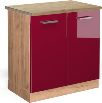 Vicco Sp&uuml;lenunterschrank R-Line, Rot Hochglanz, 80 cm, AP Eiche