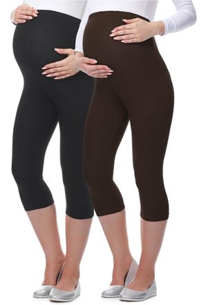 Be Mammy 3/4 Umstandsleggings aus Viskose BE-03 2er Pack (Schwarz/Braun, S)
