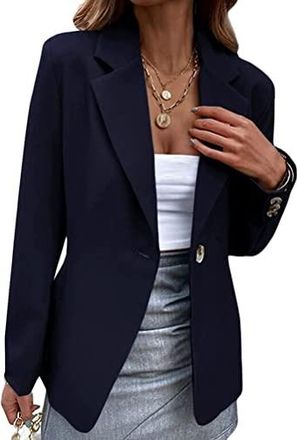 TOMWELL Blazer Femme Élégant Manches Longues Revers OL Slim Fit Bureau Affaires Cardigan Blouson Costume Jacket Ouvert Manteau Casual Veste Z Bleu Foncé XL