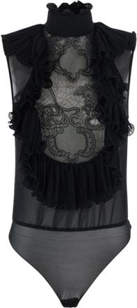 Elisabetta Franchi Body aus Georgette und Spitze - - Tops - Damen - Schwarzk - M