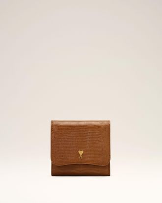 Ami Ami Paris - Portefeuille Paris Paris marron compact en cuir emboss&eacute; l&eacute;zard Cognac - TU - Unisex