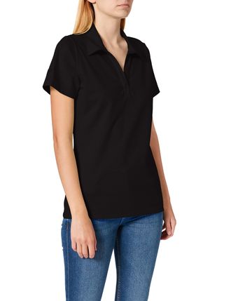 Trigema Damen Poloshirt ohne Knopfleiste,Schwarz,XXL