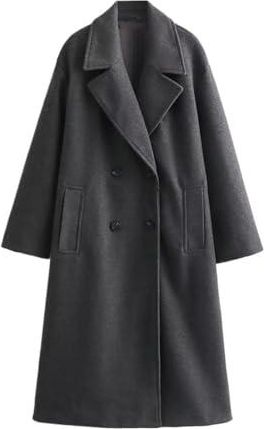 Generic Manteau doux surdimensionn&eacute; en laine m&eacute;lang&eacute;e for femme avec manches longues et poches passepoil&eacute;es(Dark Grey,xs)