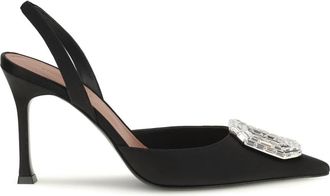 Amina Muaddi Camelia Satin Slingback Pumps - - Shoes - Damen - Schwarzk - 38 1/2 EU
